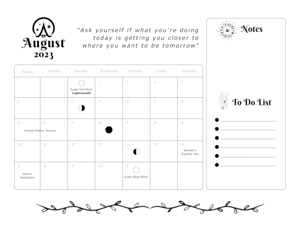 Monthly Calendars - Wicca Academy