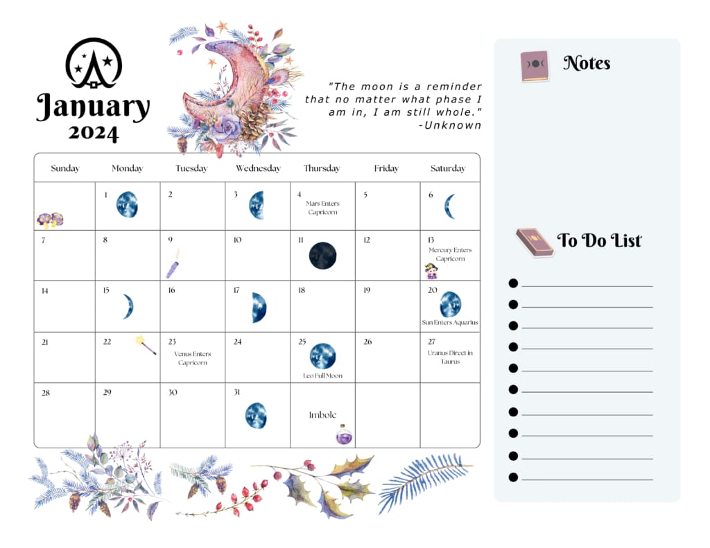 Monthly Calendars - Wicca Academy